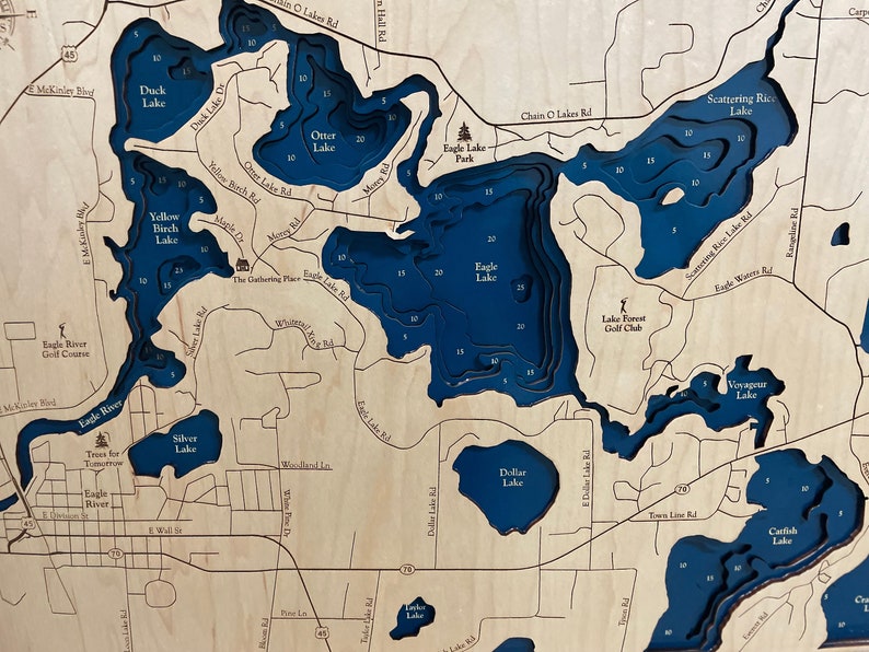 Eagle River Chain Map Wood Lake Map Custom Lake Map Custom - Etsy