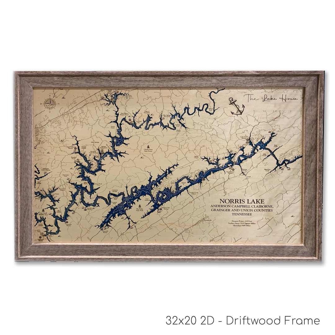 Norris Lake Map, Norris Lake, Norris Lake Gift, Cumberland Mountains ...