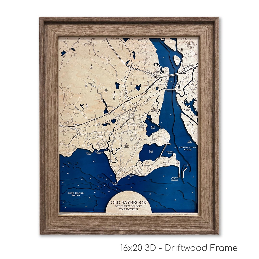 Old Saybrook Map, Custom Wood Map, Connecticut Map, 3D Wall Art ...