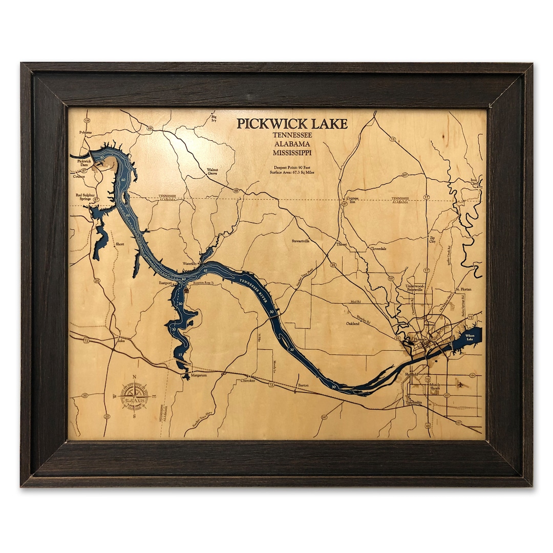 Pickwick Lake, Custom Wood Map, Lake Map, 3D Wall Art, Contour Map ...