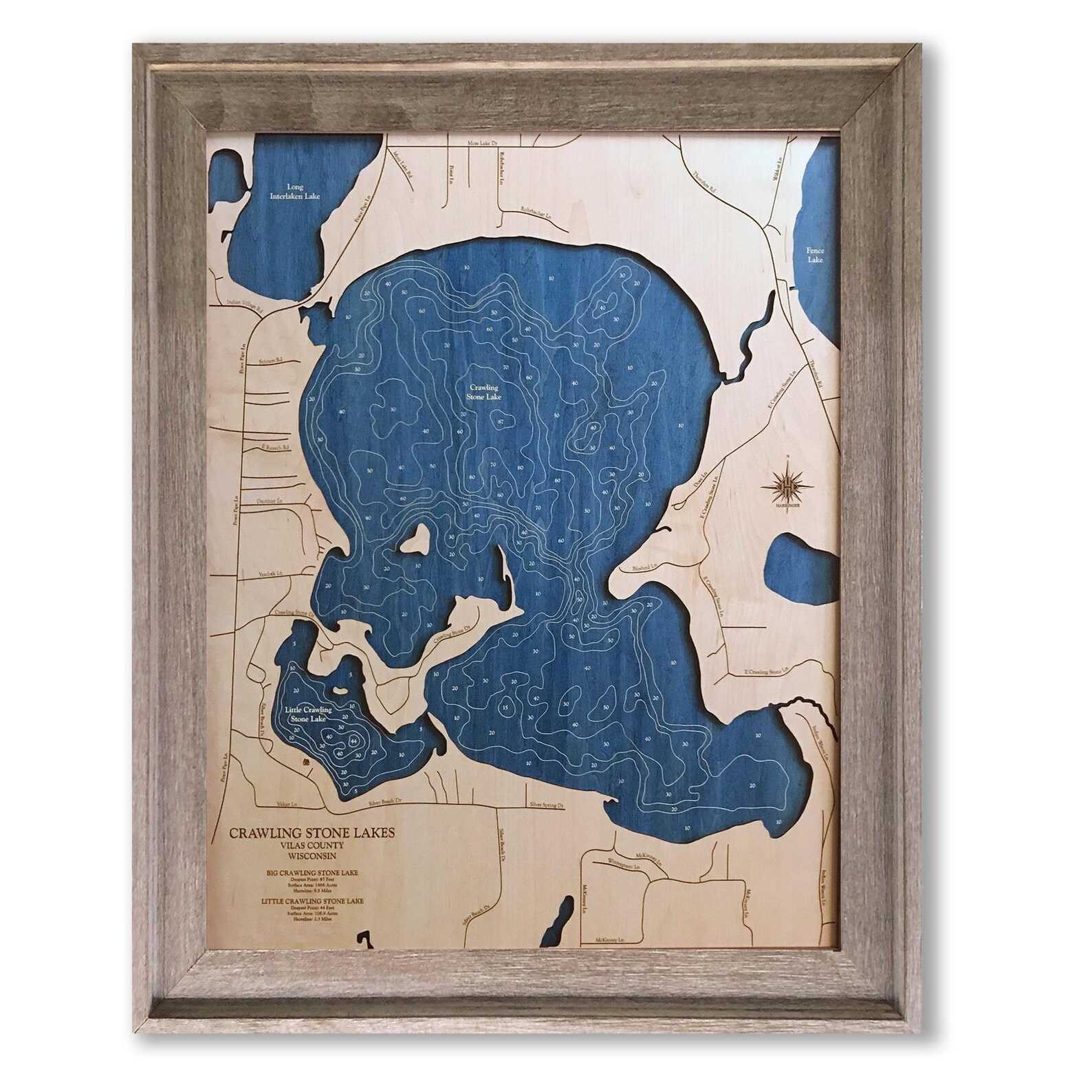 Crawling Stone Lake Map - Custom Wood Map - Art - 3D Wall Art - Contour ...