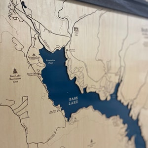 Bass Lake Map, Custom Wood Map, Custom Lake Art, 3D Wall Art, Contour ...