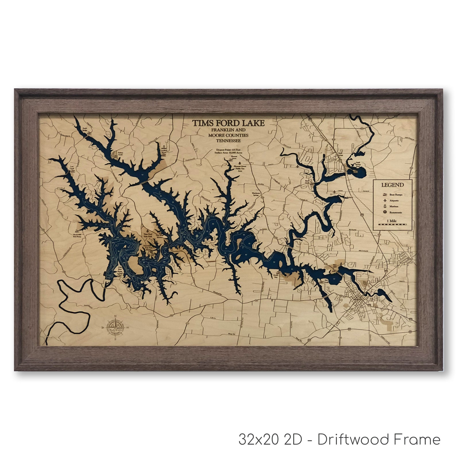 Tims Ford Lake Custom Wood Map 3D Wall Art Contour Map | Etsy