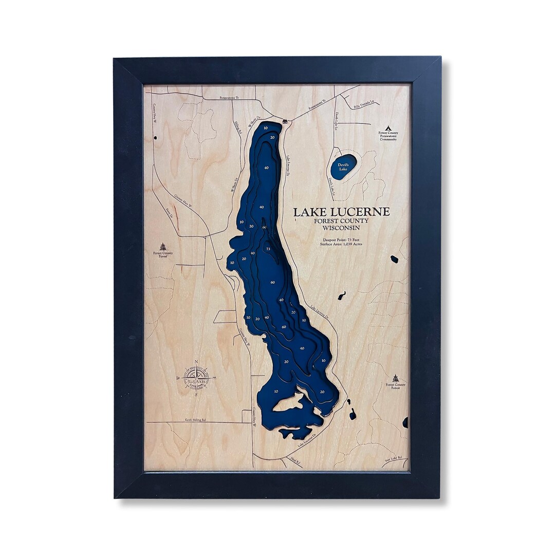 Lake Lucerne Map, Wood Lake Map, Custom Wood Map, Lake Map, Lake Gift ...