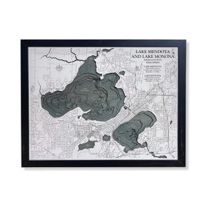 Lake Mendota + Lake Monona - Custom Wood Map - Art - 3D Wall Art ...