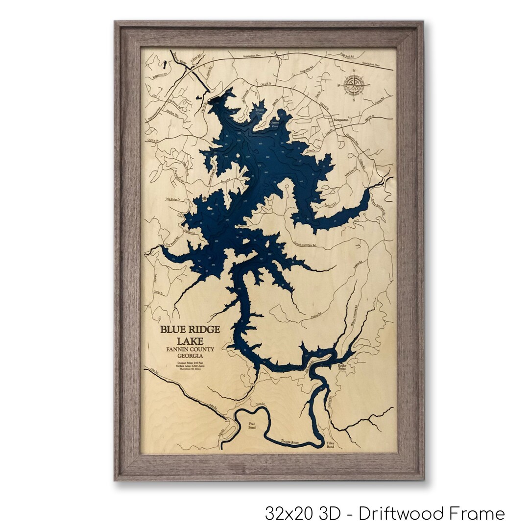 Blue Ridge Lake, Custom Wood Map, 3D Wall Art, Contour Map, Lake House ...