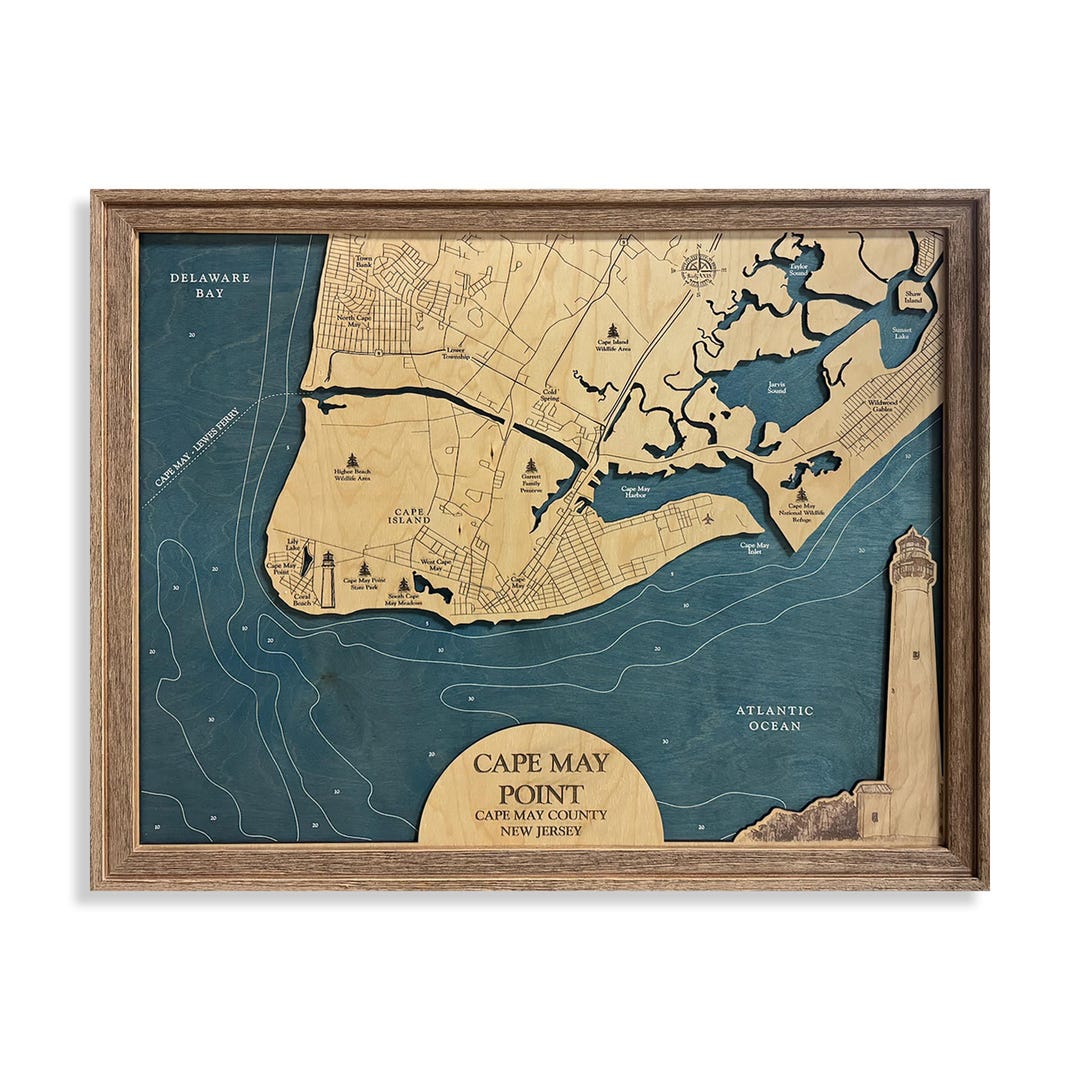 Cape May Point Map, Cape May Map, Custom Wood Map, Charleston SC Map ...