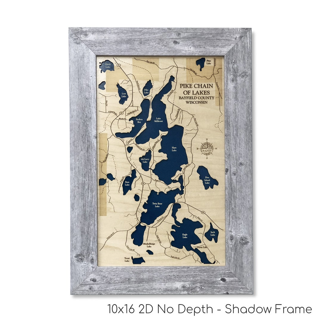 Pike Chain of Lakes Map, Custom Wood Map, 3D Wall Art, Contour Map ...