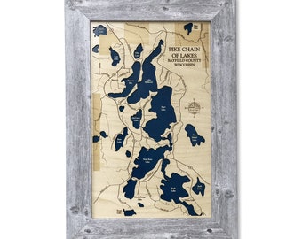 Gull Chain of Lakes Map Custom Wood Map 3D Wall Art Contour | Etsy