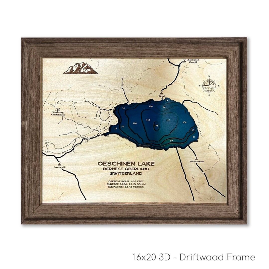 Oeschinen Lake Map, Bernese Oberland Map, Switzerland, Wood Lake Map ...