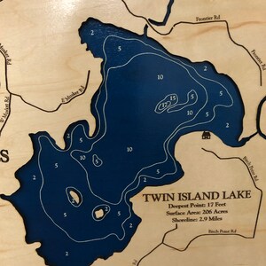 Twin Island Lake, Presque Isle Lake, Custom Wood Map, Lake Map, 3D Wall ...