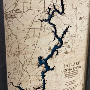 Lay Lake Map, Coosa River Map, Custom Lake Map, Wood Lake Map, 3D Wall ...