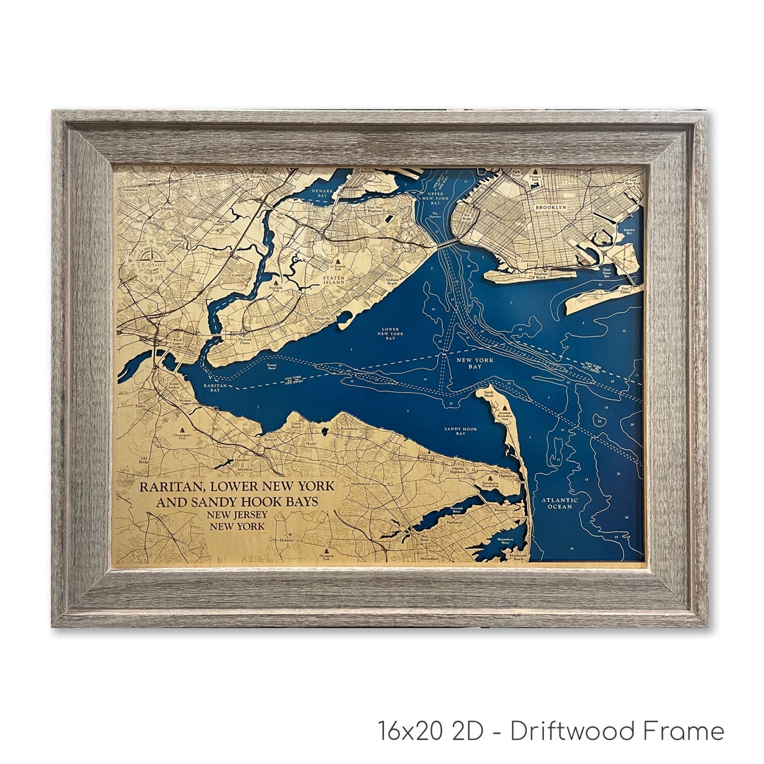 Sandy Hook Bay Map, Custom Map Sign, Staten Island, New York Map, Beach ...