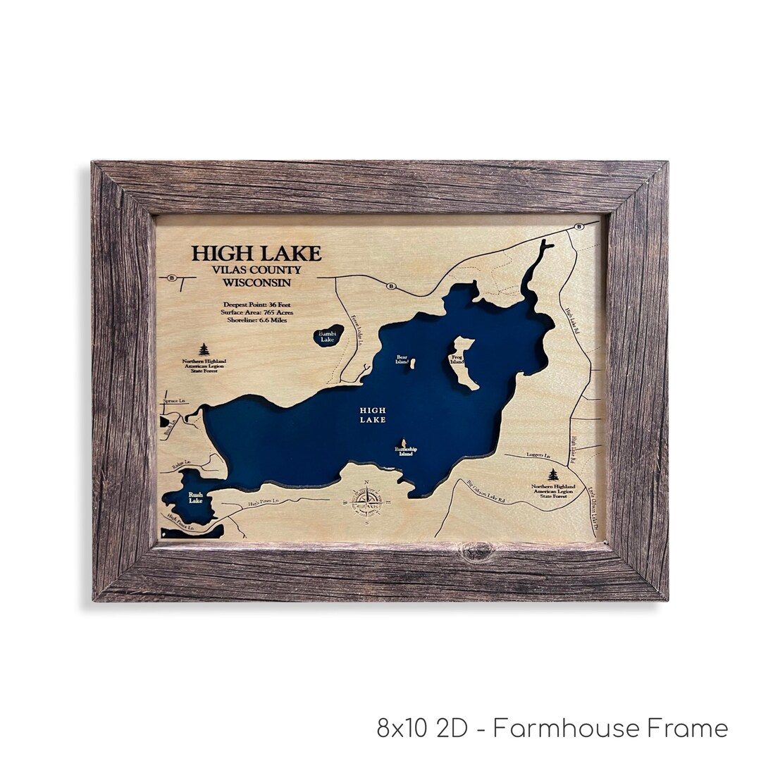 High Lake Map, High Lake, Wood Lake Map, Wood Lake Sign, Lake Art, Lake ...