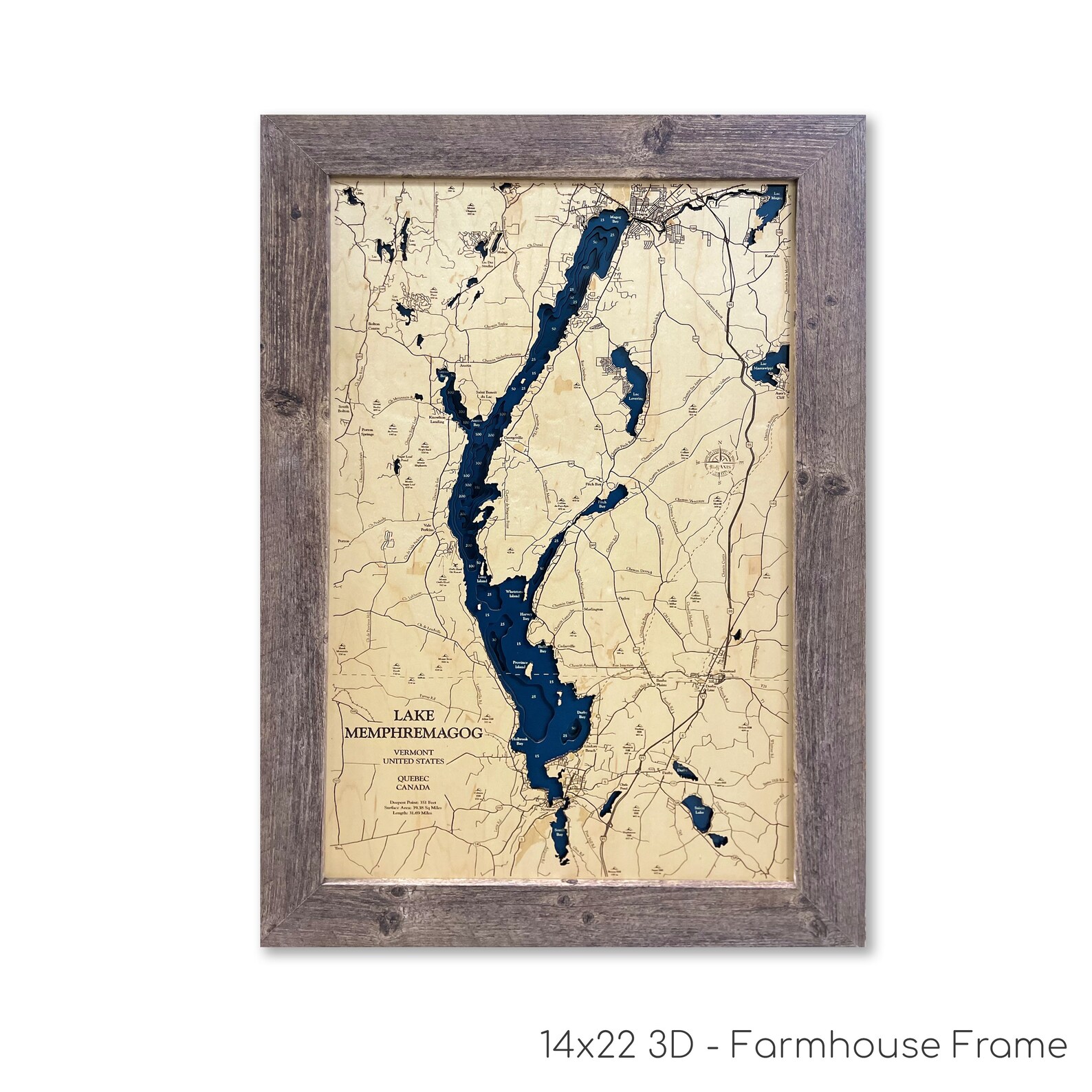 Lake Memphremagog Custom Wood Map 3D Wall Art Contour Map - Etsy