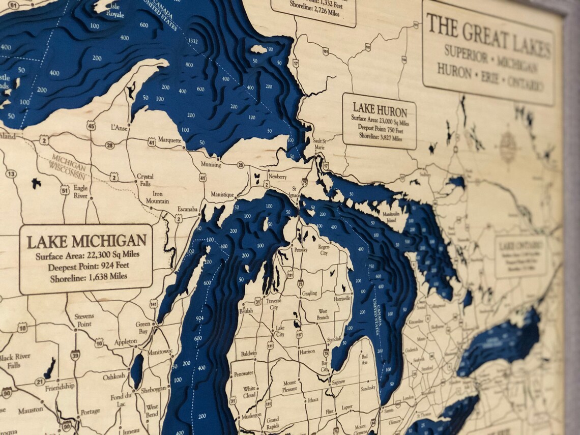 Upper Peninsula Map Michigan UP Map 3D Lake Map Custom Lake | Etsy