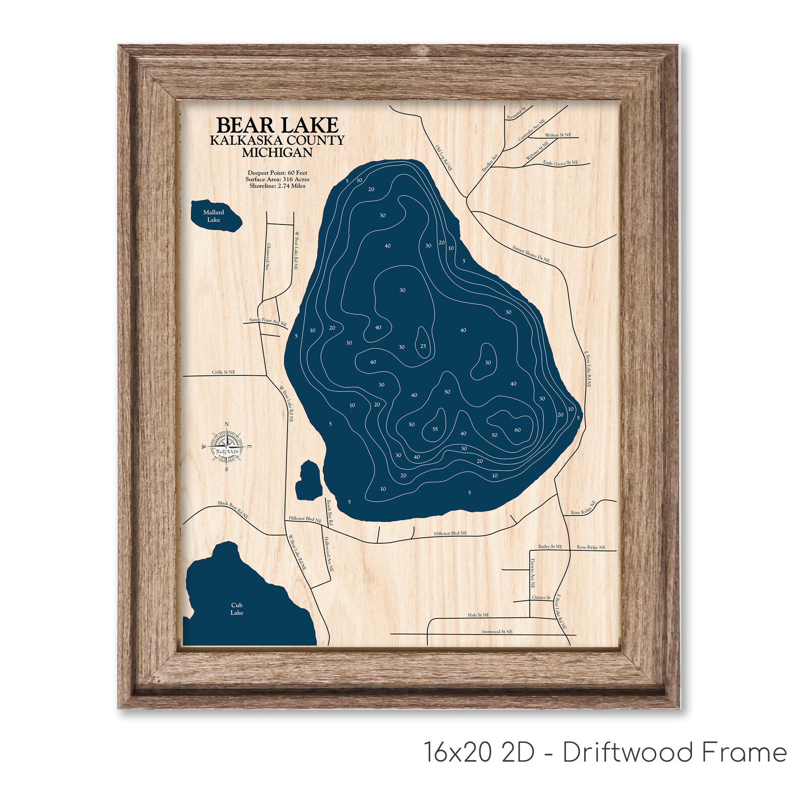 Bear Lake Map, Custom Wood Map, Custom Lake Art, 3D Wall Art, Contour ...