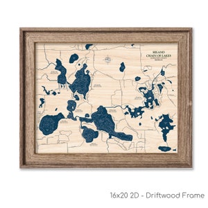Hiland Chain of Lakes Map, Custom Lake Map, Wood Lake Map, 3D Wall Art ...