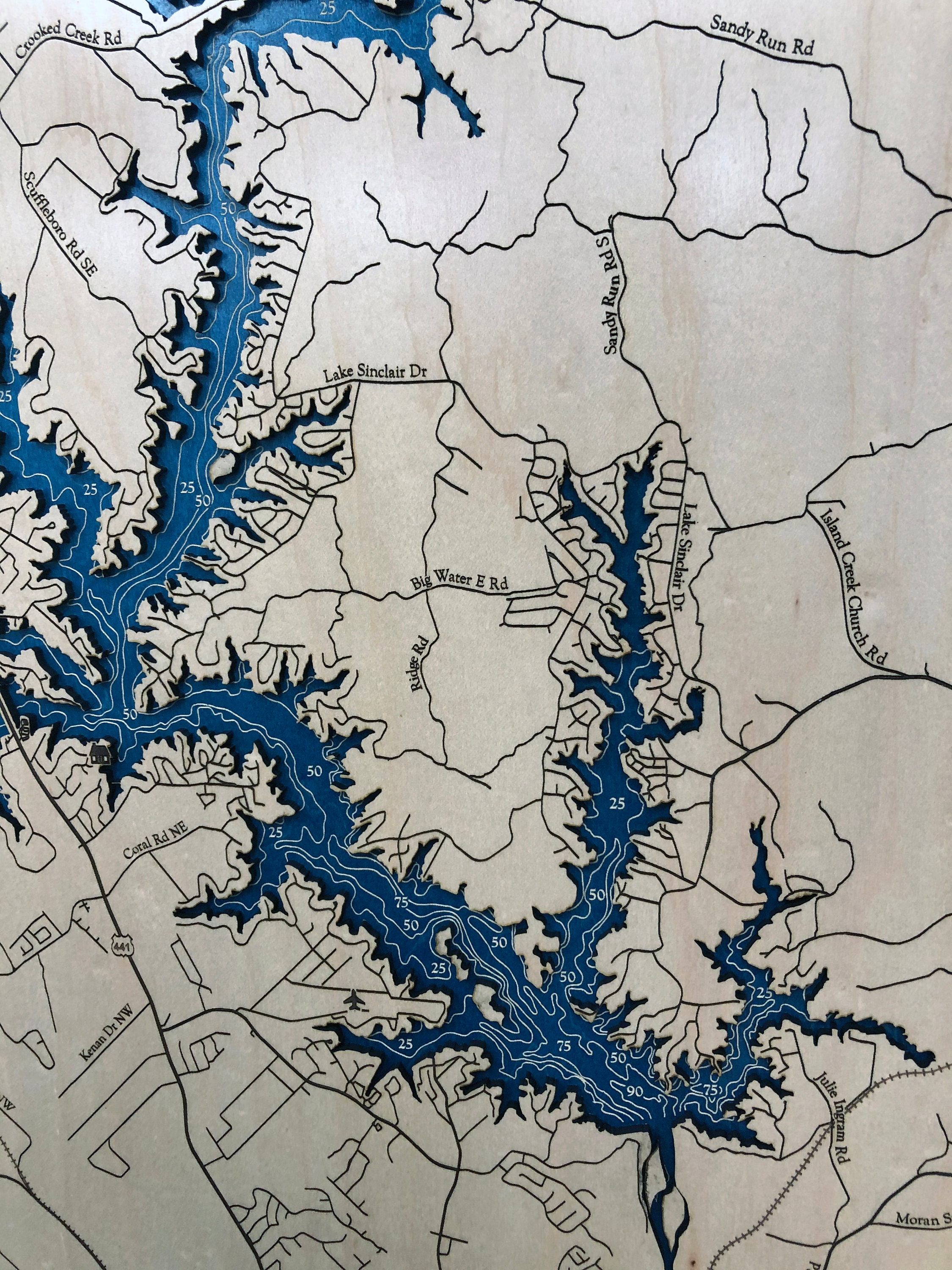 Lake Sinclair Custom Wood Map Art 3D Wall Art Contour | Etsy