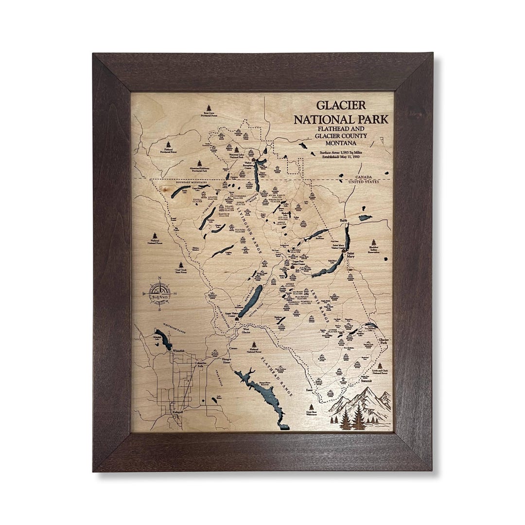 Glacier Park Wood Map, Custom Hiking Trail Art (handmade Wall Decor) - Etsy
