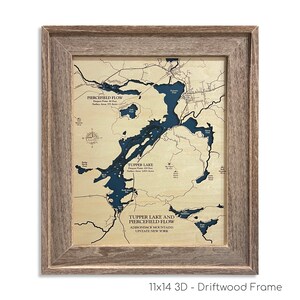 Tupper Lake Map, Piercefield Flow Map, Lake House, 3D Lake Map, Wood ...