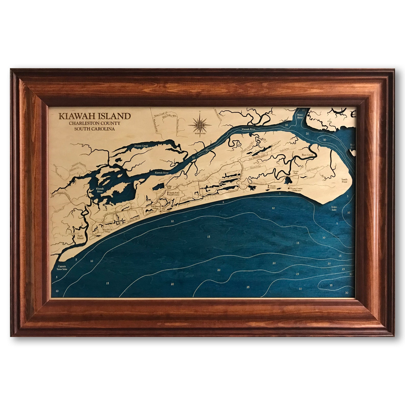 Kiawah Island Map Charleston Map 3D Map Contour Map South | Etsy