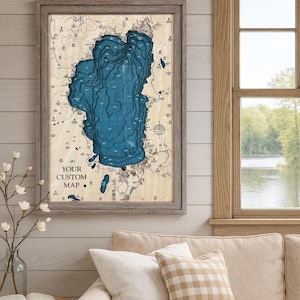 3D Custom Lake Map, Lake House Décor, Wood Depth Map, Personalized ...