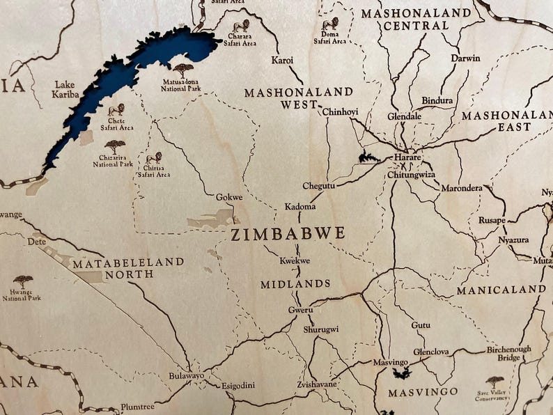 Zimbabwe Wall Map: Custom Laser Cut Wood - Handcrafted Art - Etsy