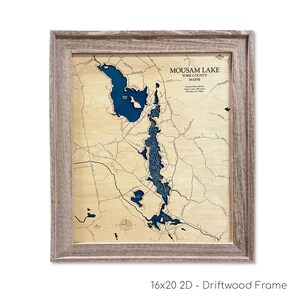 Mousam Lake Map, Mousam Lake, Custom Lake Map, Wood Lake Map, 3D Wall ...