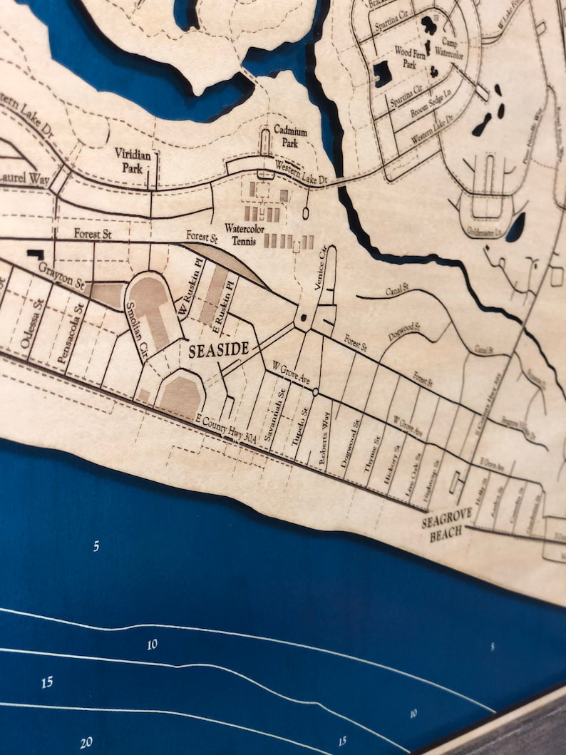 Seaside Florida Map Custom Wood Map Florida Art Panhandle - Etsy