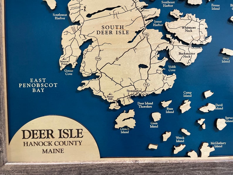 Deer Isle Map Custom Wood Map Custom Lake Art 3D Wall Art | Etsy