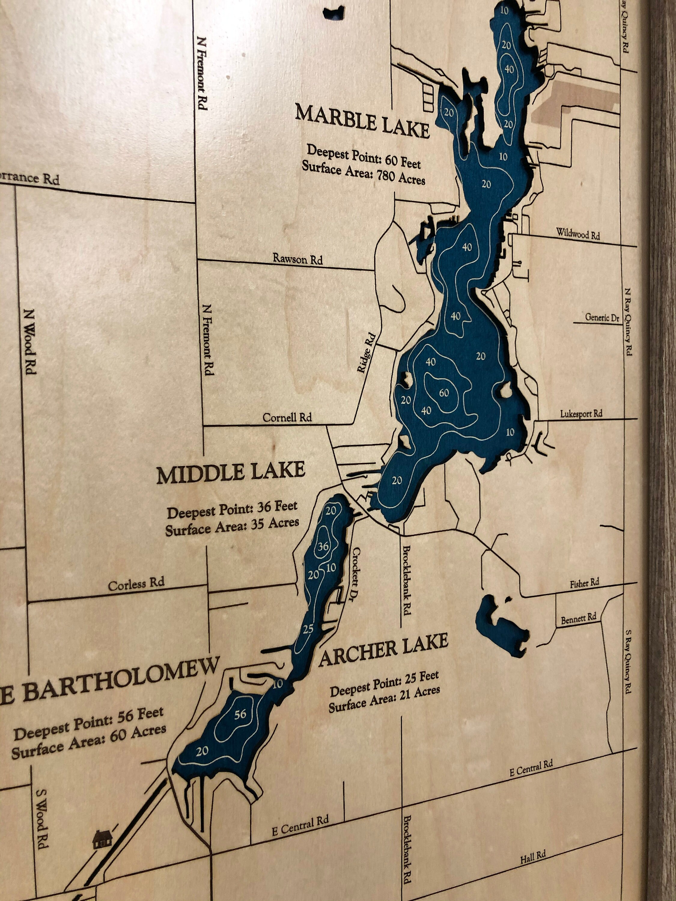 Coldwater Chain Lakes Custom Wood Map Lake Art - Etsy