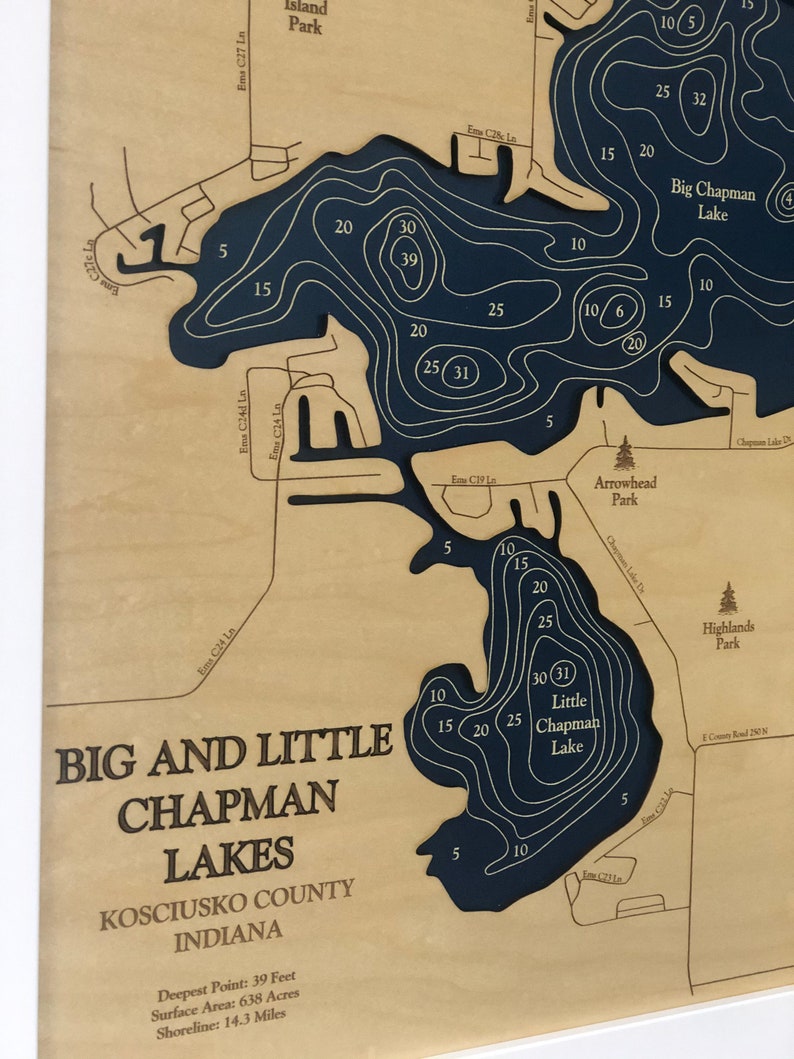Chapman Lakes Map Custom Wood Map Custom Lake Art 3D Wall - Etsy