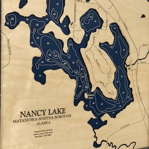 Nancy Lake Map, Custom Wood Map, Custom Lake Art, 3D Wall Art, Contour ...