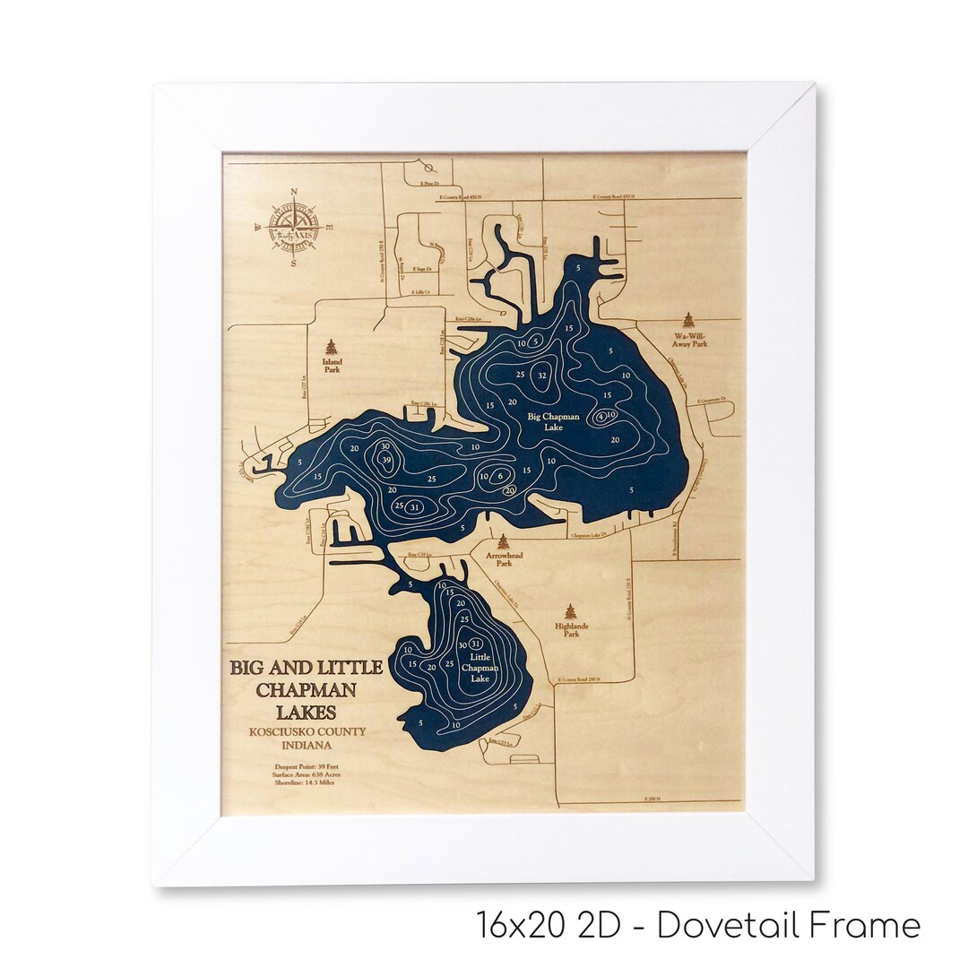 Chapman Lakes Map, Custom Wood Map, Custom Lake Art, 3D Wall Art ...
