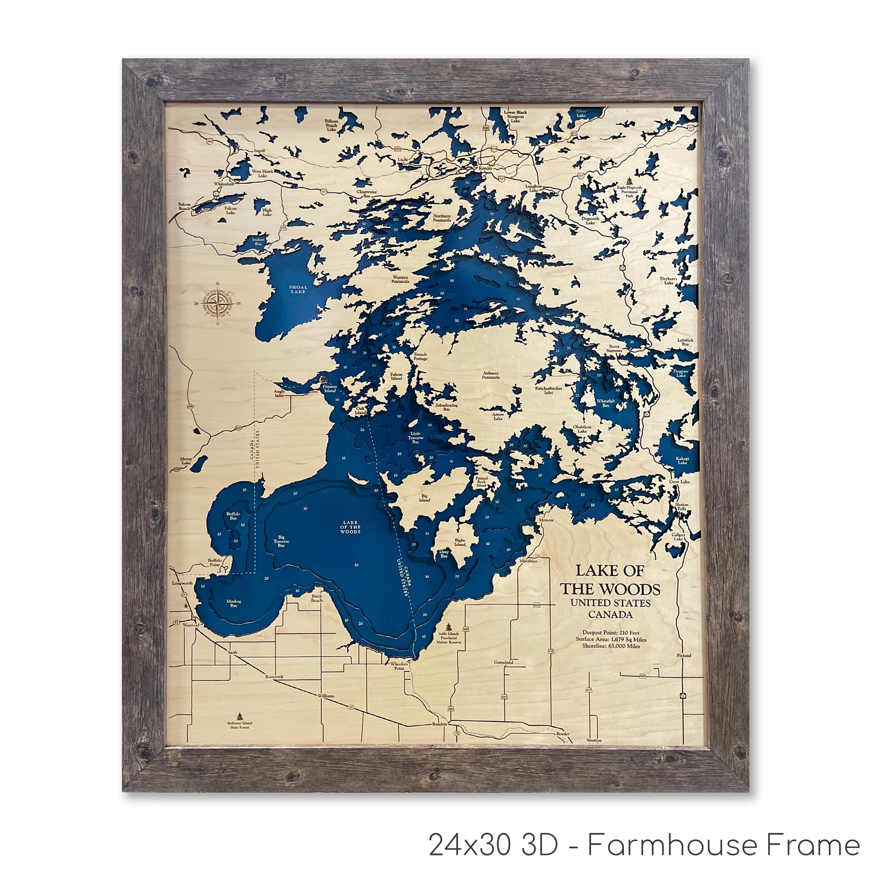 Lake of the Woods Map Custom Lake Map Wood Lake Map 3D Wall - Etsy Sweden