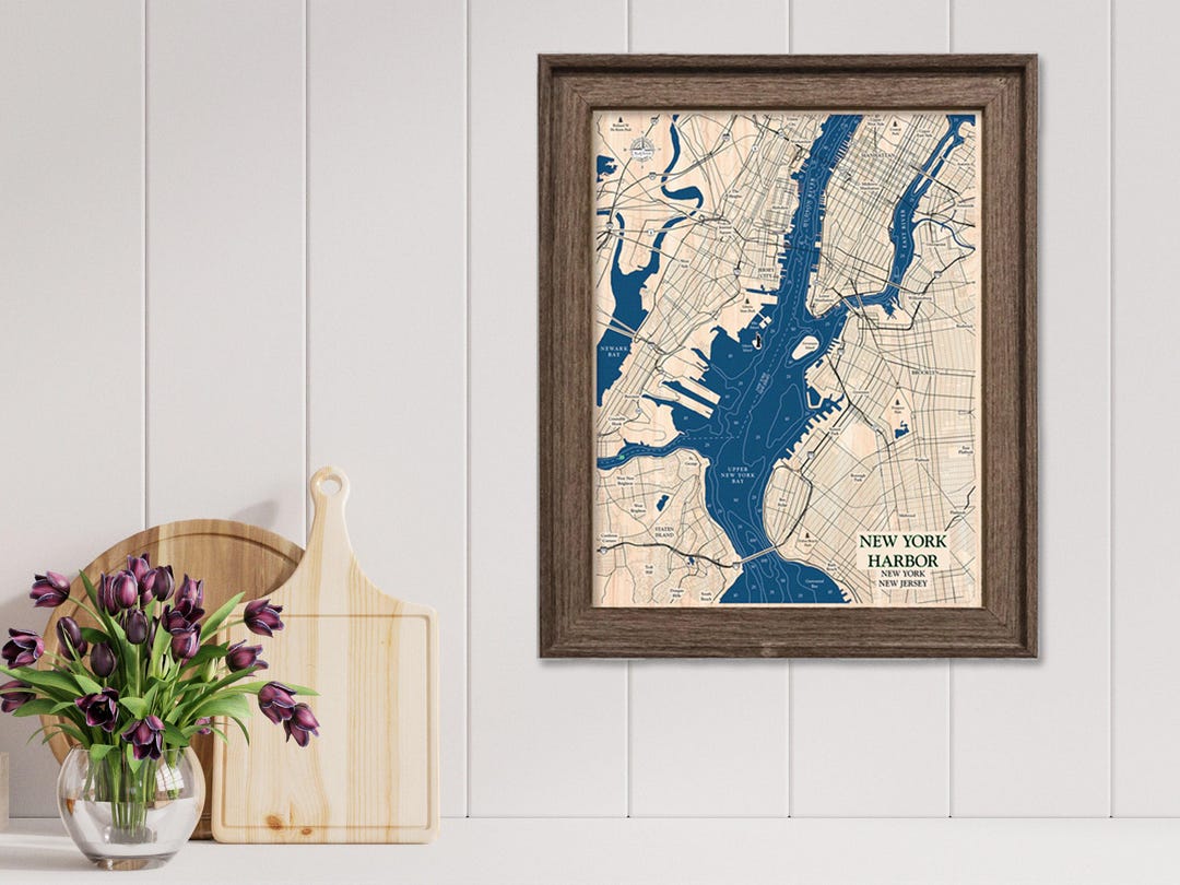 New York Harbor Map, Custom Wood Map, 3D Wall Art, Contour Map, Beach ...