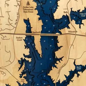 Jordan Lake Map, Custom Wood Map, Custom Lake Art, 3D Wall Art, Contour ...