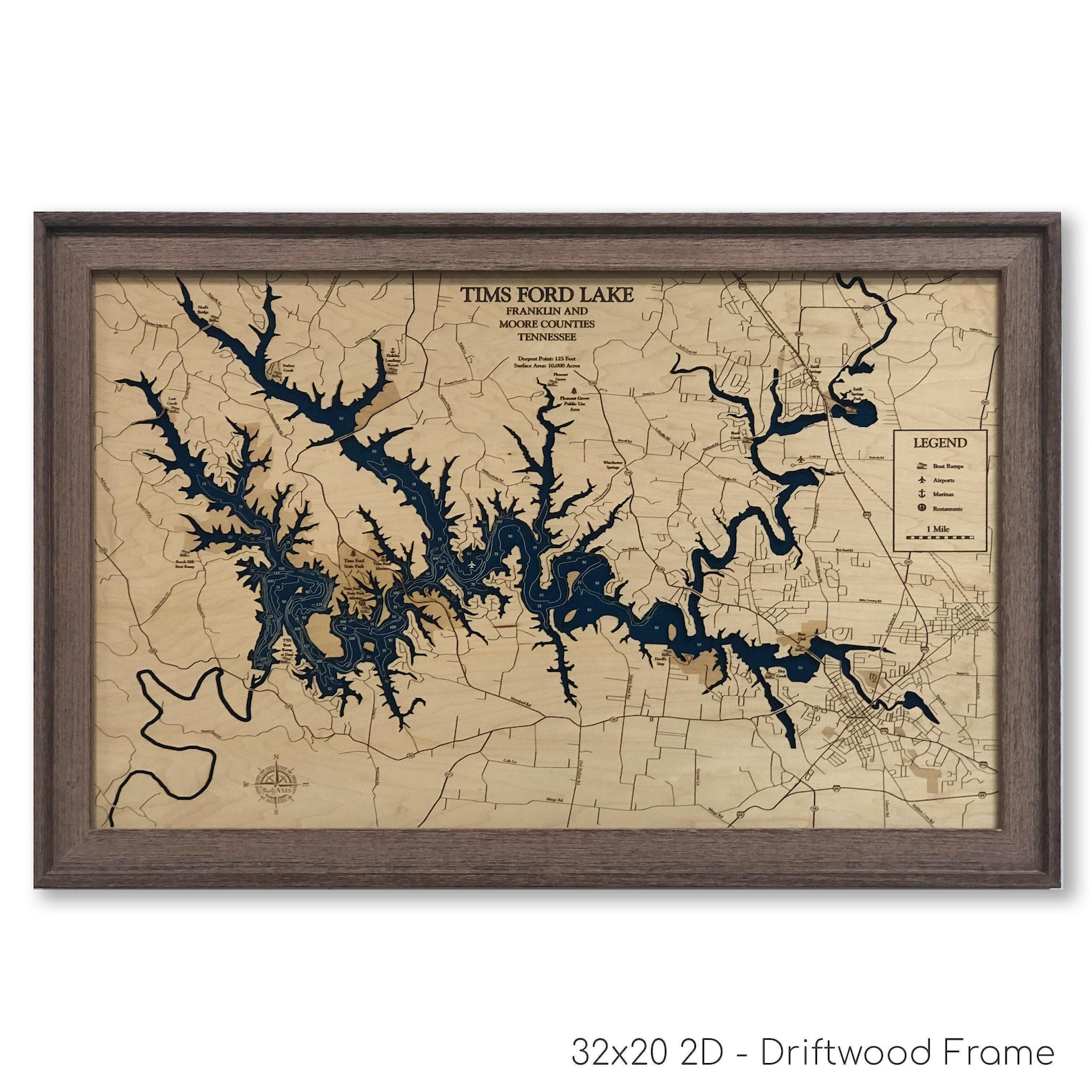 Tims Ford Lake - Custom Wood Map - 3D Wall Art - Contour Map - Lake ...