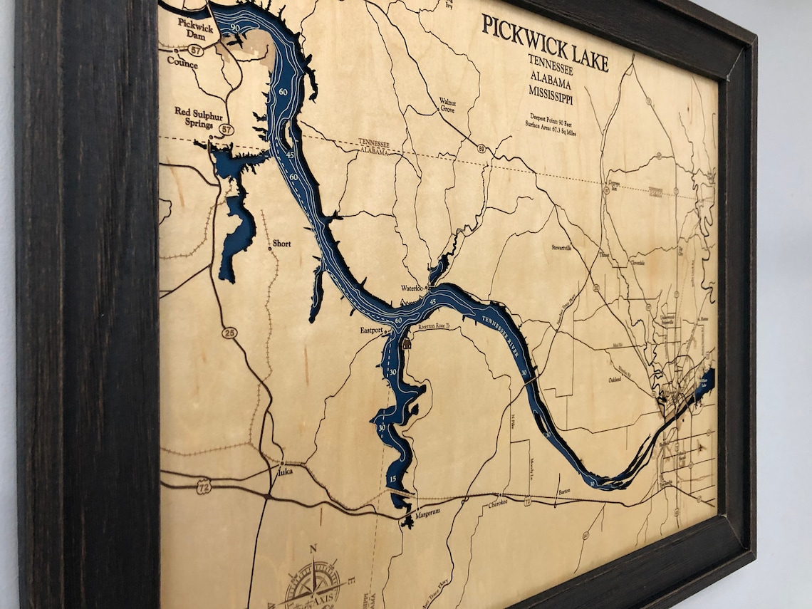 Pickwick Lake Custom Wood Map Lake Map 3D Wall Art Contour | Etsy