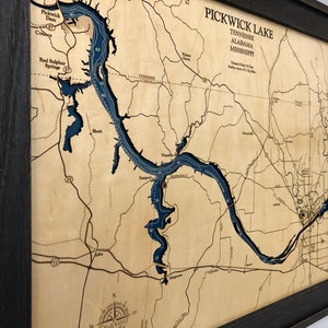 Pickwick Lake, Custom Wood Map, Lake Map, 3D Wall Art, Contour Map ...