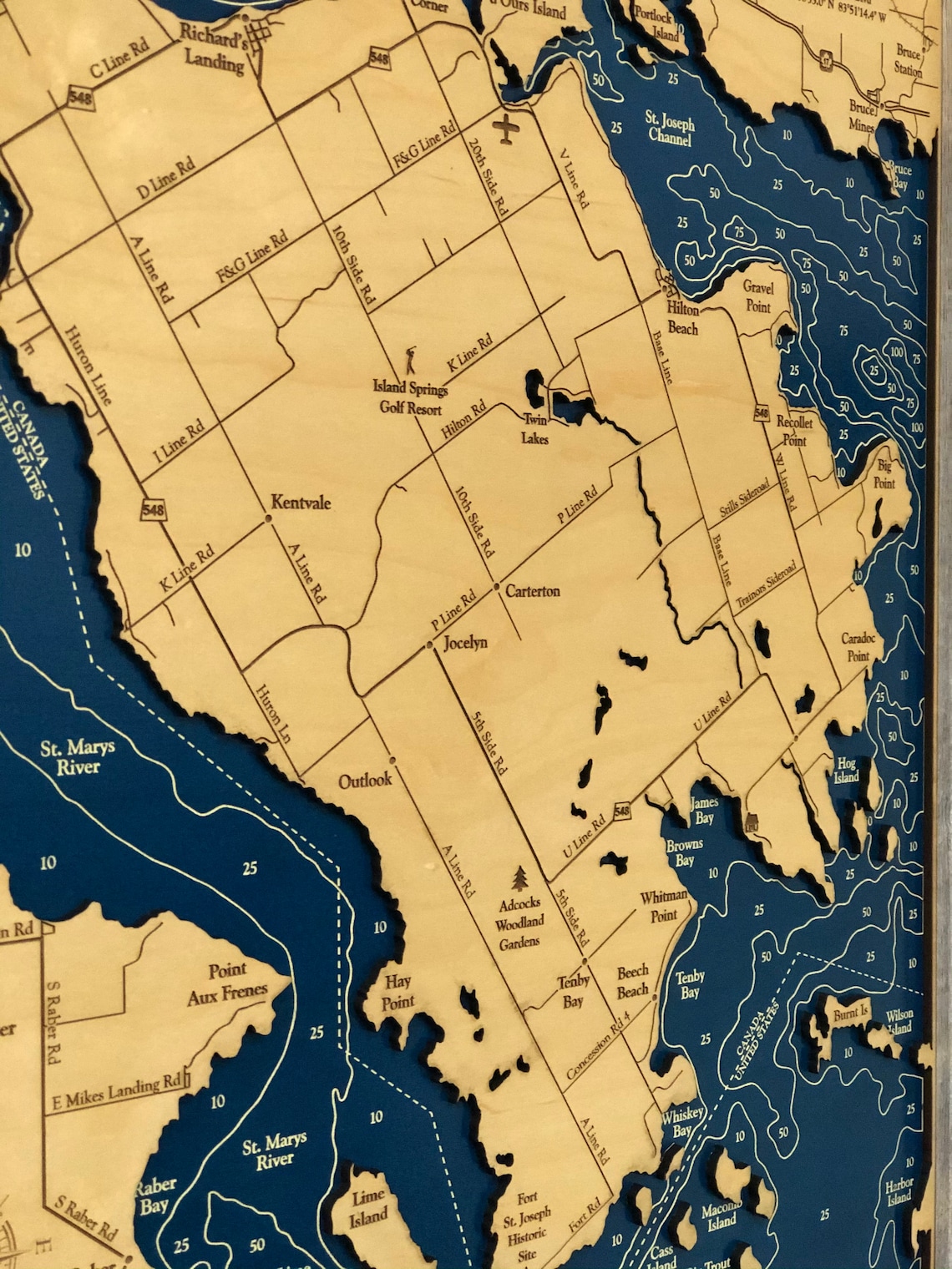 St Joseph Island Dimensional Wood Carved Depth Contour Map - Etsy