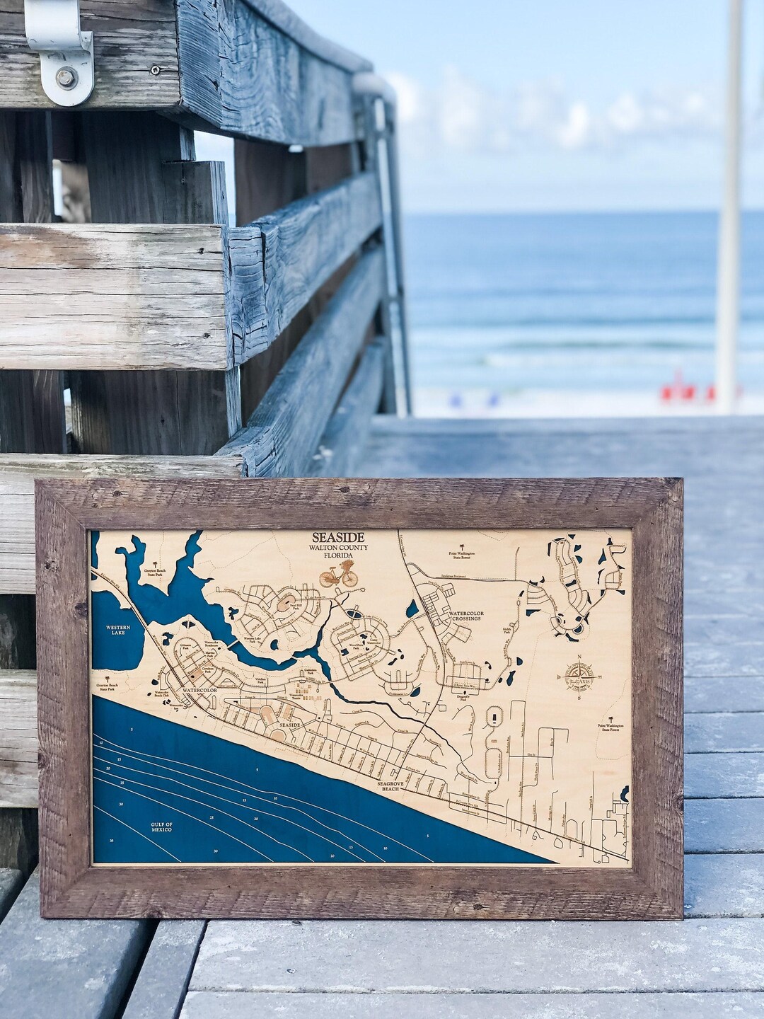 Seaside Florida Map, Custom Wood Map, Florida Art, Panhandle Map ...