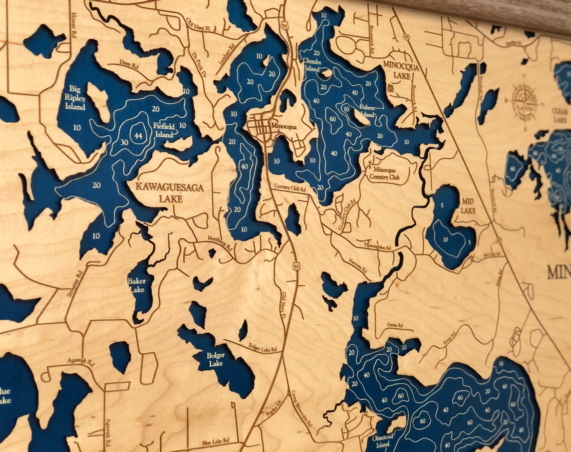 Minocqua Chain of Lakes Map Minocqua Lake Map 3D Lake Map - Etsy