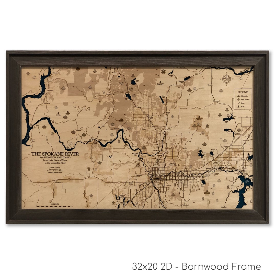 Spokane River Map, Custom Wood Map, 3D Wall Art, Contour Map Lake House ...