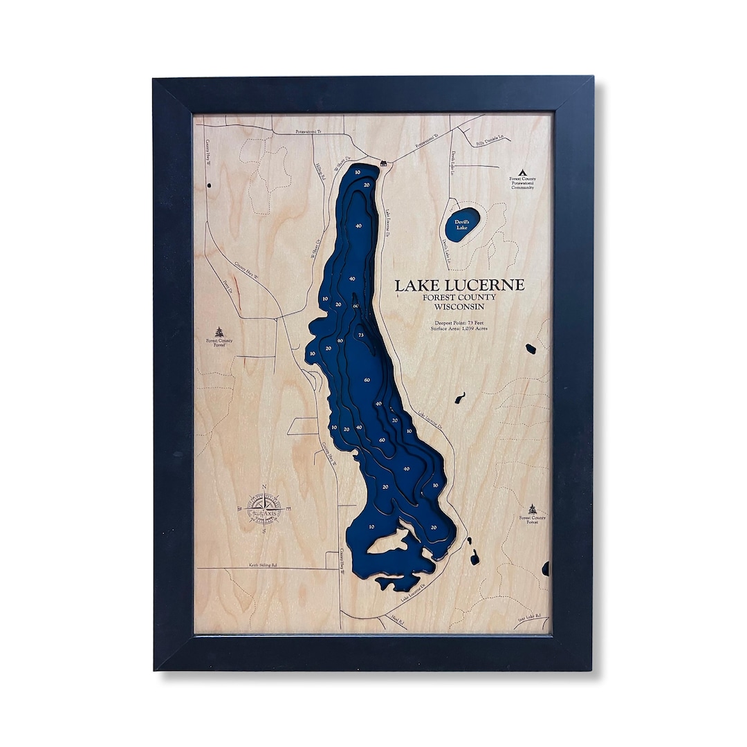 Lake Lucerne Map, Wood Lake Map, Custom Wood Map, Lake Map, Lake Gift ...