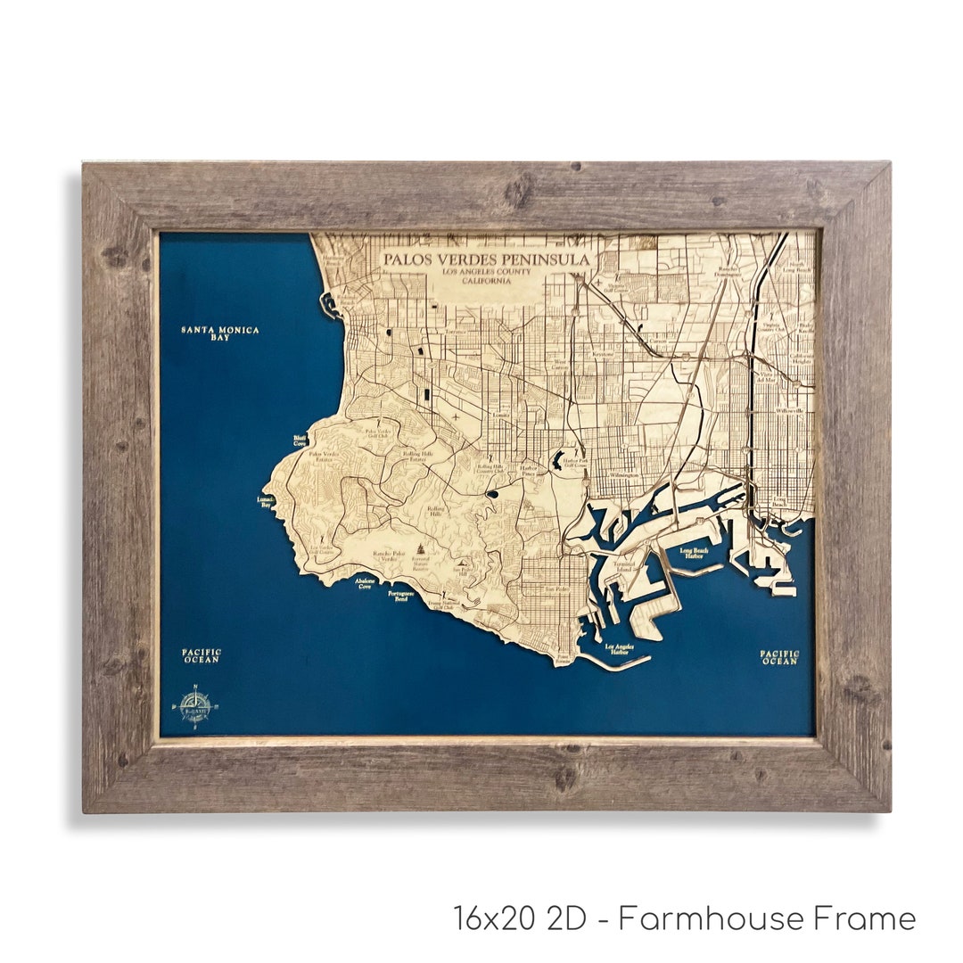 Palos Verdes Map, Palos Verdes, 3D Wall Art, Los Angeles Map, Contour ...