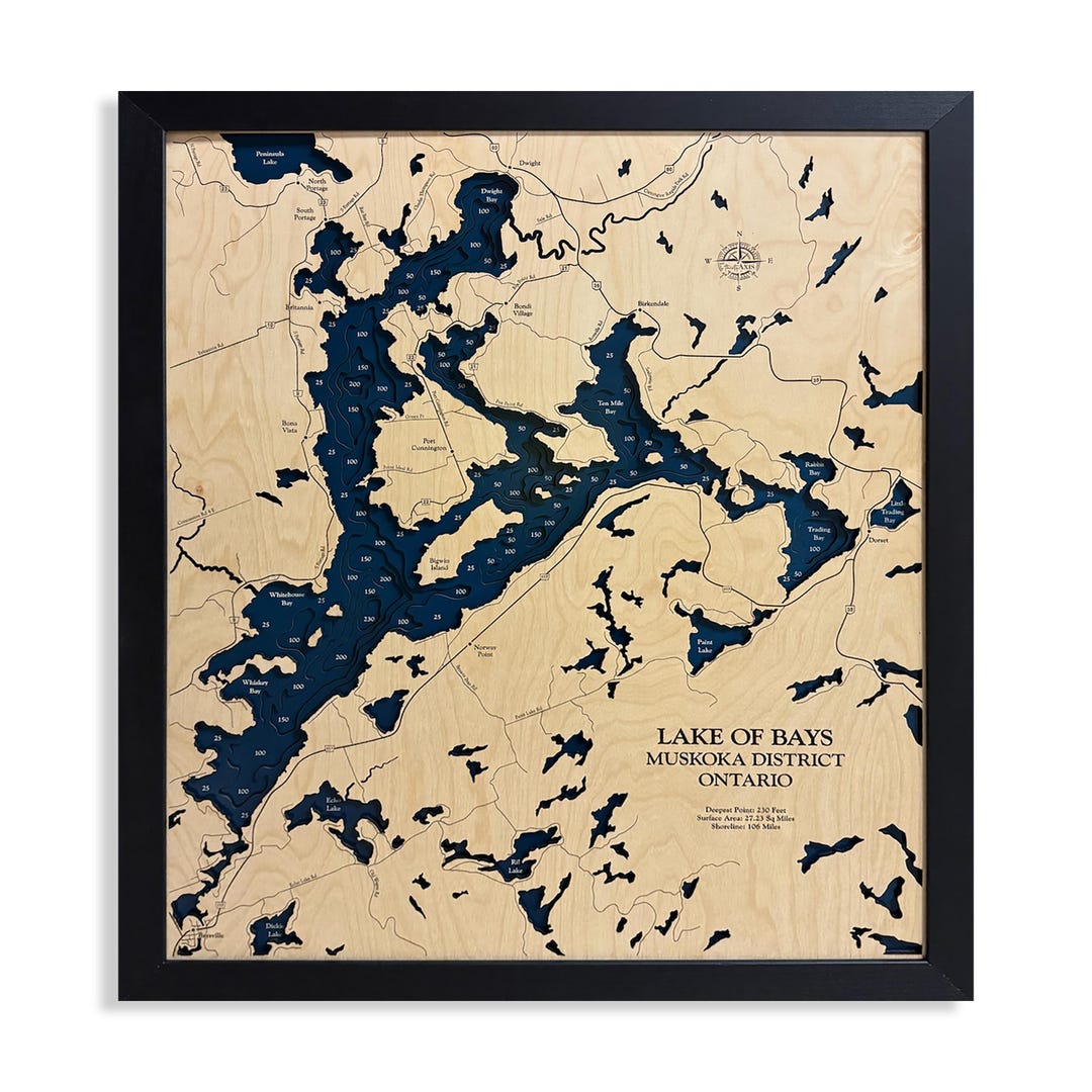 Lake of Bays Map, Custom Lake Map, Wood Lake Map, 3D Wall Art, Contour ...