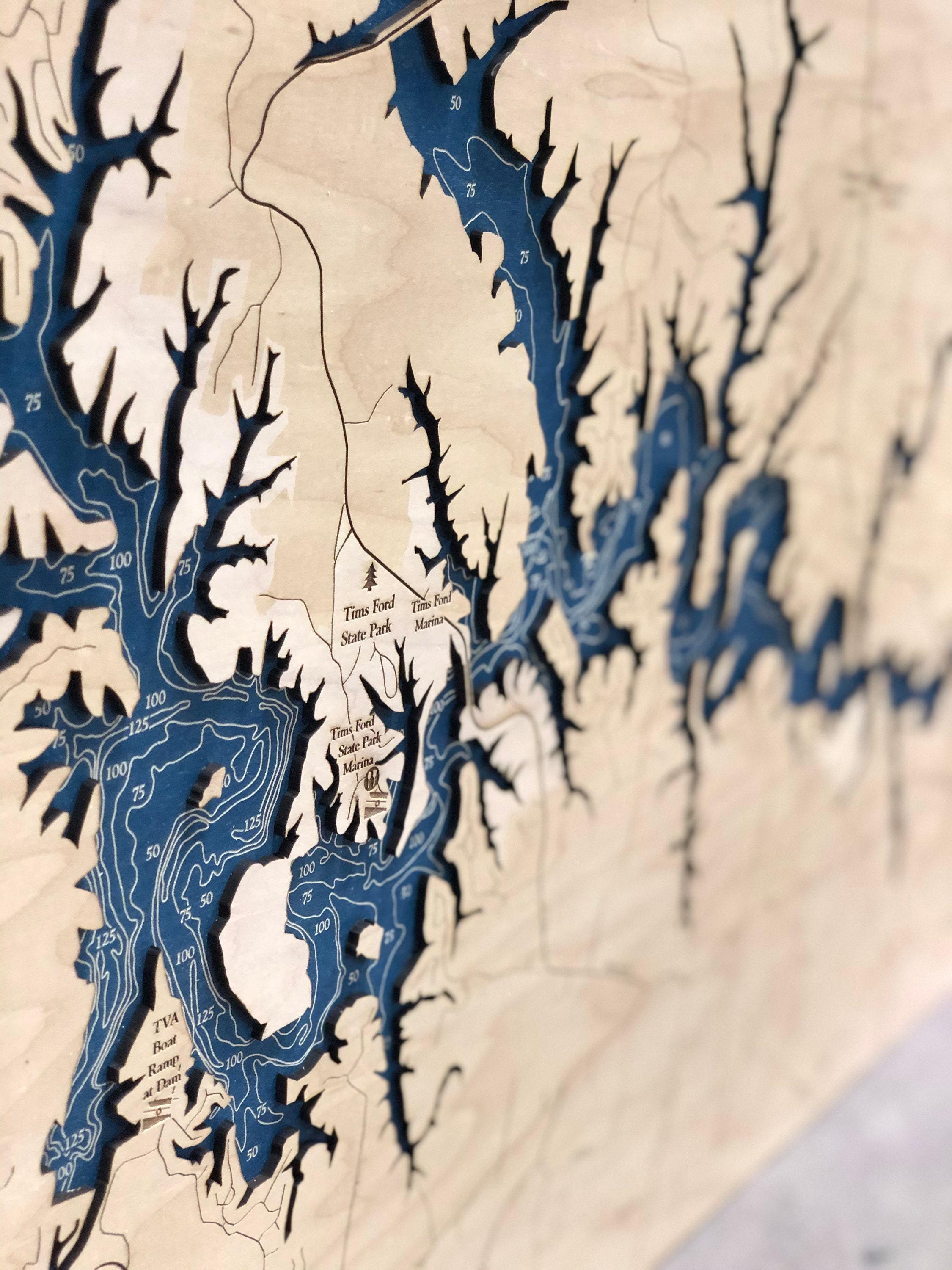 Tims Ford Lake - Custom Wood Map - 3D Wall Art - Contour Map - Lake ...