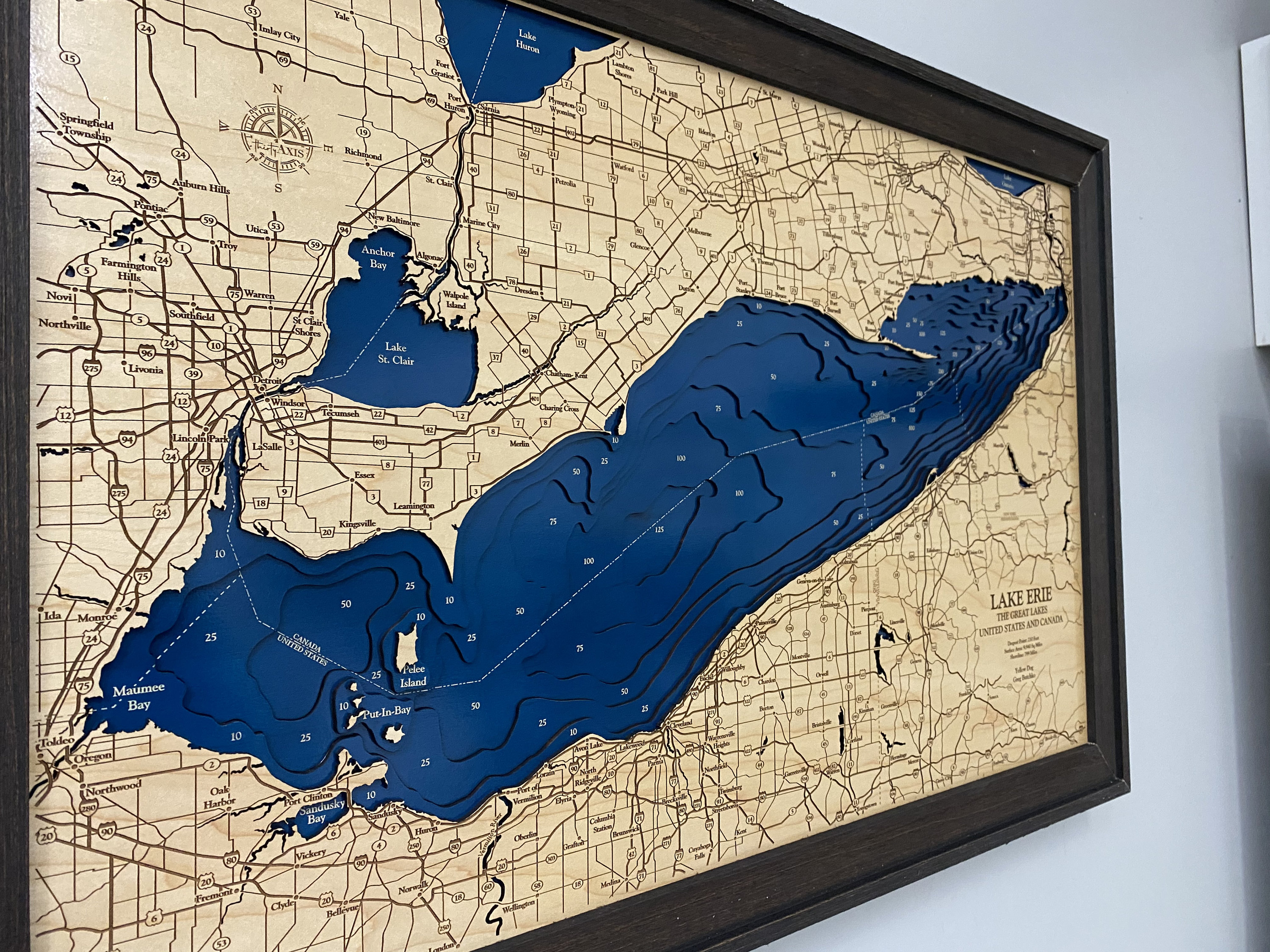Lake Erie Dimensional Wood Carved Depth Contour Map | Etsy